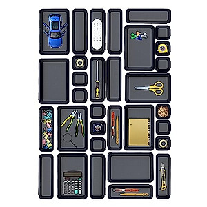 Kutesna 32 PCS Interlocking Desk Drawer Organizer Separator for Office,Bathroom,Kitchen,Makeup Tool Box Organizer and Storage Tool Tray Divider