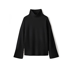 ZESICA Women's Turtleneck Sweaters Fall Winter Long Sleeve Oversized Split Hem Knitted Pullover Jumper Sweater Tops,Black,Large