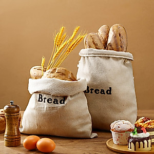 Linen Bread Bags Large Burlap Reusable Drawstring Bread Bags 12 x 15 Inch Unbleached Loaves Pastries Bags Handmade Food Storage for Bakery Picnic Wedding Wrapping Camping (3 Pieces)