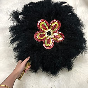 Msbfea Big Size Design African White Feather Fan Ladies Wedding Feather Fan for Bride Full Feather Nigerian Sequins Color 35