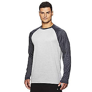 Gaiam Men's Long Sleeve Relaxed Fit T Shirt - Yoga & Workout Activewear Top - Sleet Heather/Ebony Heather Champion, Medium