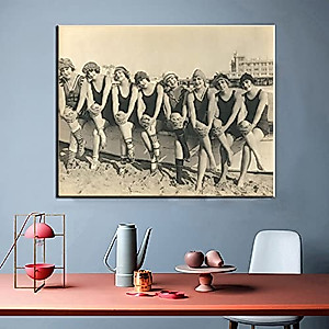 AAHARYA Retro Swimsuit Girl Print Retro Beach Fashion Girl Art Poster Canvas Painting Wall Art Poster for Bedroom Living Room Decor 8x10inch(20x26cm) Frame-style