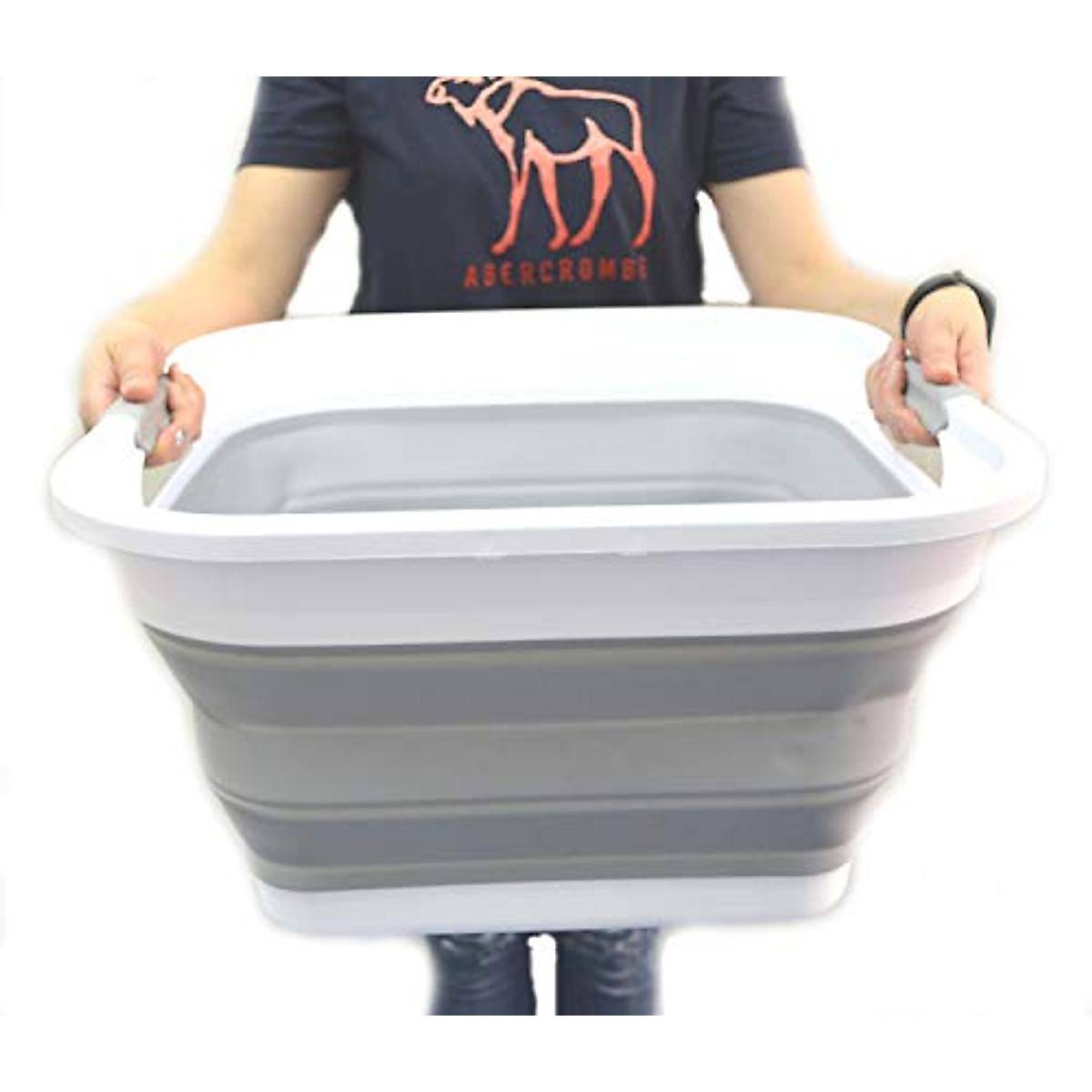 SAMMART 32L Collapsible Plastic Laundry Basket - Square Tub/Basket - Foldable Storage Container/Organizer - Portable Washing Tub - Space Saving Laundry Hamper (1, Grey)