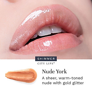 City Beauty City Lips Plumping Lip Gloss Nude York - High-Shine Gloss for Fuller, Younger-Looking Lips | Hydrating & Smoothing Lip Treatment Hyaluronic Acid