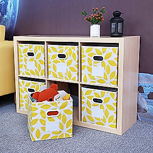 MAX Houser Fabric Storage Bins Cubes Baskets Containers with Dual Plastic Handles for Home Closet Bedroom Drawers Organizers, Flodable, Set of 6 (Yellow)