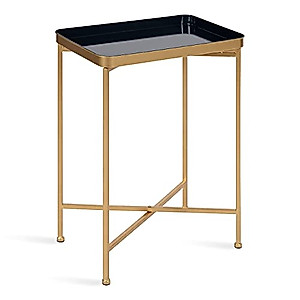 Kate and Laurel Celia Modern Tray Side Table, 18 x 12 x 26, Navy Blue and Gold, Foldable Rectangular End Table for Storage and Display
