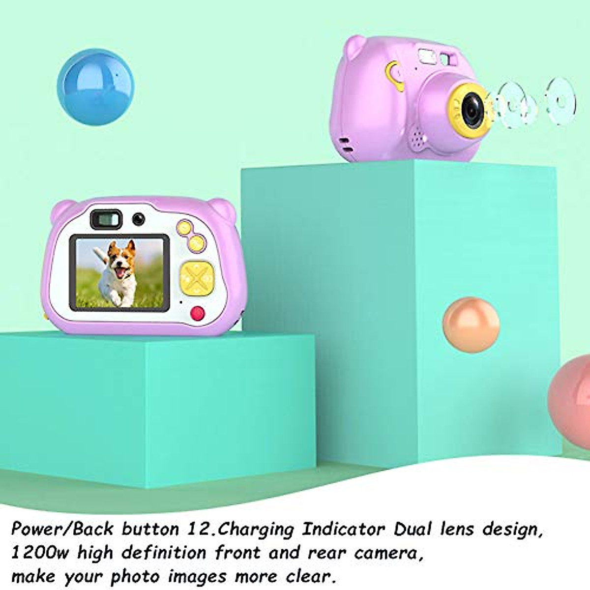 Kids Camera,1080P 12MP HD WiFi Dual Lens Digital Camera,1200w high Definition Front and Rear Camera, WiFi Sharing,Support 64GB TF Card, Choice for Kids 3-10 Years Old Kids(Pink)