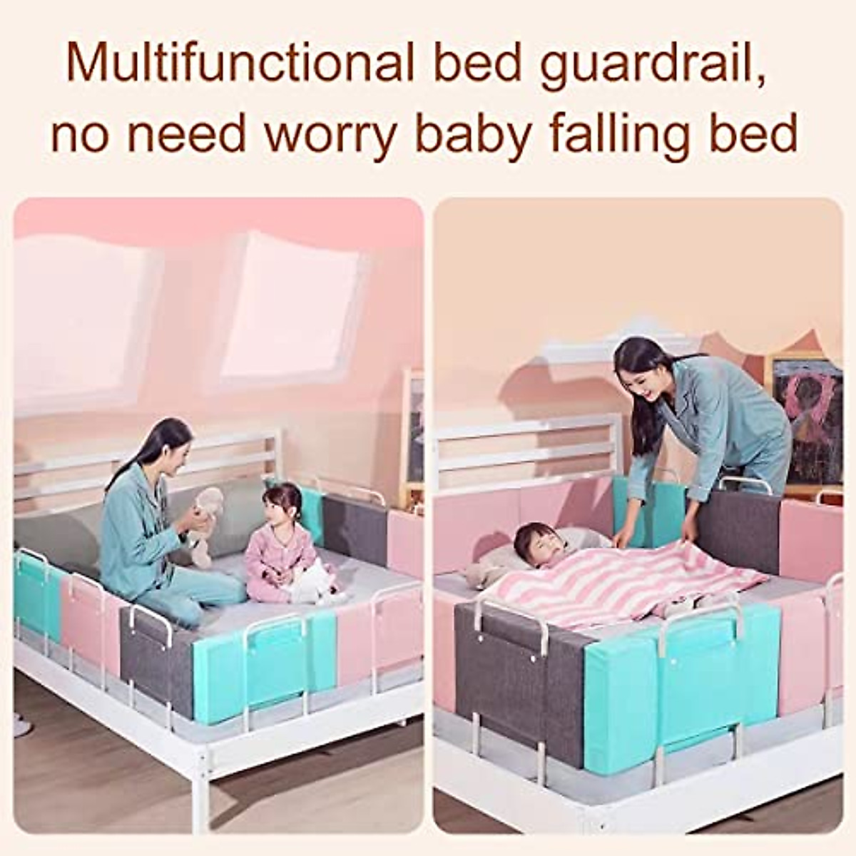 OCBAiLi Bed Rail for Toddlers, 1PC Upgrade Reinforced Bed Guard Rail for Adults, Kids, Twin, Free Combination Children Bed Rail Guard for Full-Size Mattress, Strong Iron Support, Not Falling (Gray)