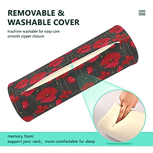 Vnurnrn Floral Red Flowers Neck Support Pillow Round Neck Roll Bolster Cylinder Pillow Cervical Pillows Bolster Pillow for Leg Knee Back Head Support for Work Women Men Traveling Headrest
