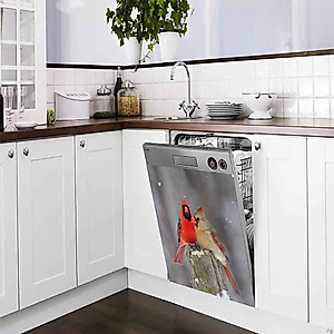 Dishwasher Magnet Cover Northern Cardinal Winter Magnetic Refrigerator Stickers Decorative Appliance Cover Fridge Panels Metal Door Garage 23x26in
