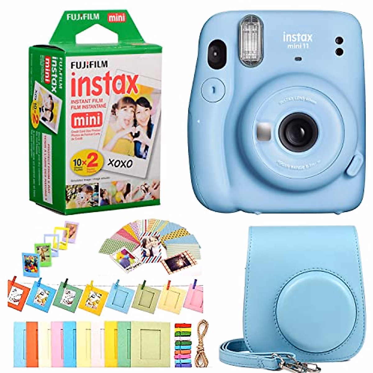 Fujifilm Instax Mini 11 Instant Camera + Fuji Instax Film 20 Shots + Protective Case + Frames Design Kit (Sky Blue)