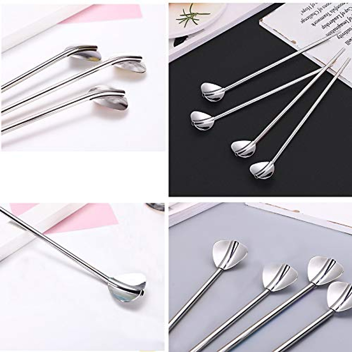 Agoniii 8PC stainless steel Eco Friendly Drinking Straws,reusable Smoothie straws metal Spoon for boba straw, drinking Coffee with 2 Cleaning Brushes,Long Drink Straws, 8.4*5.9*4.7 inches