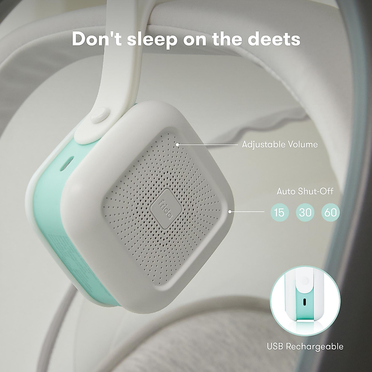 2-in-1 Portable Sound Machine + Nightlight by Frida Baby White Noise Machine with Soothing Sounds for Stroller or Car Seat with Volume Control