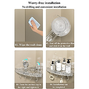 CBDYWVR Suction Cup Storage Rack, Corner Shower Caddy Suction Cups, Light Luxury Style Glacier Pattern Suction Cup Shelf, Wall Mounted Shower Shelves Storage Basket for Bathroom Kitchen (triangles)