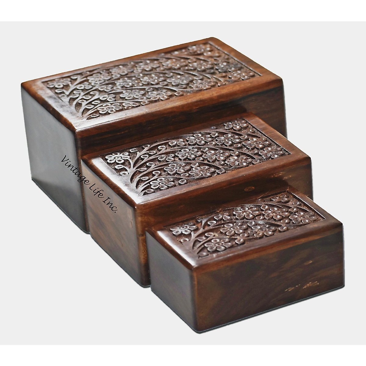 DnU Avenue Hand carved Wooden Cremation Urns for Human Ashes Adult & Pets, Memorial Urn Box, Keepsake for Burial/Funeral Ashes, Tree Of Life Urn, Capacity 85" Cu/in (Large 7.5 x 5.75 x 3.5 Inch)