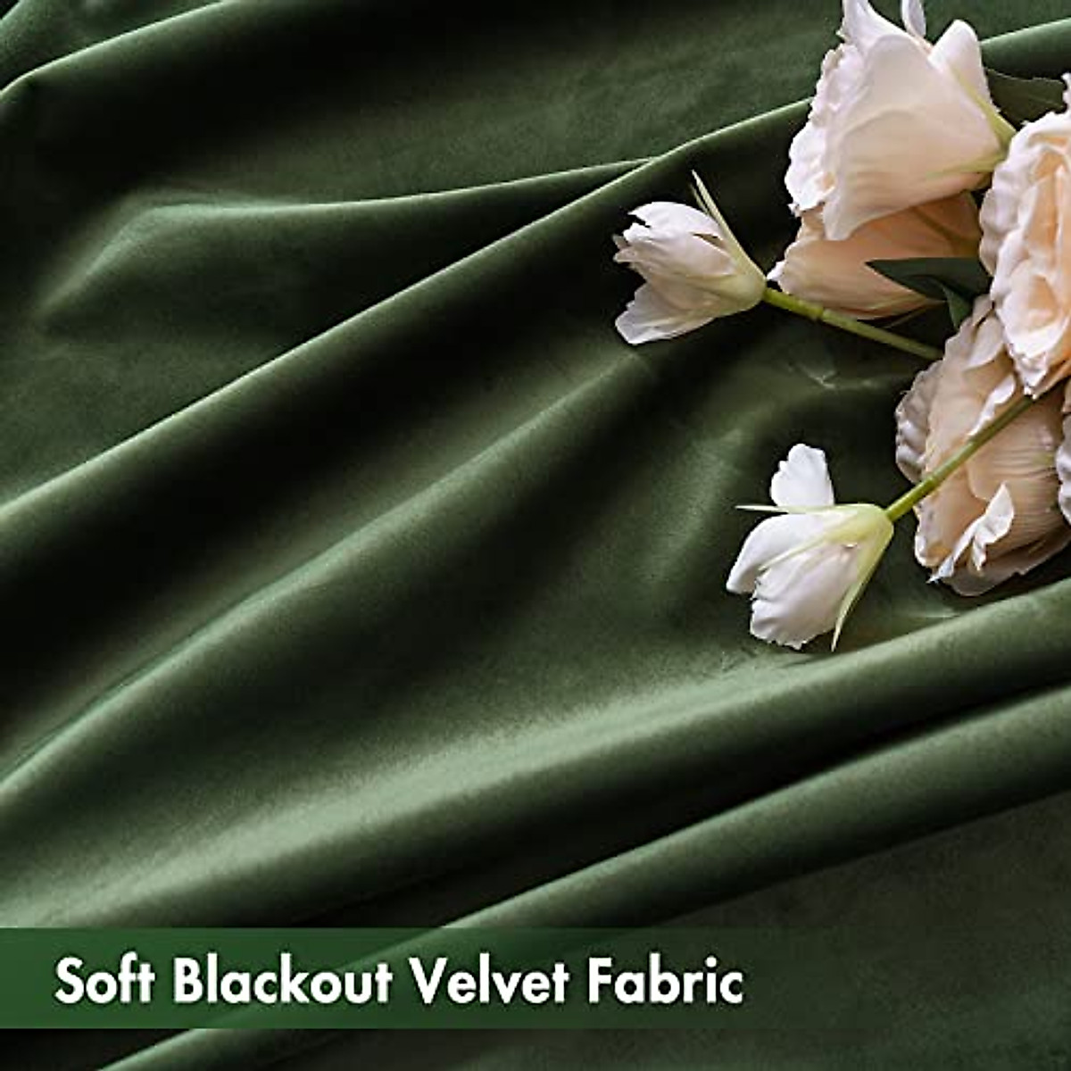 MIULEE Olive Green Velvet Curtains 84 inch Long and 100% Blackout Velvet Curtains