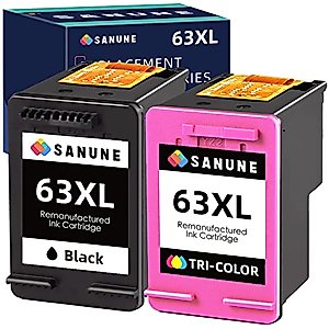 SANUNE 63XL Ink Cartridge Combo Pack Remanufactured for HP Ink 63 for HP Officejet 3830 4650 5255 5258 5200 4652 4655 Envy 4520 4512 DeskJet 2130 2132 Printer (63XL Ink Cartridges Black and Tri-Color)