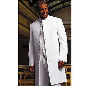 LILIS Men's Tailcoat Wedding 3-Piece Suit White Dinner Tux Jacket Vest Pants, 46