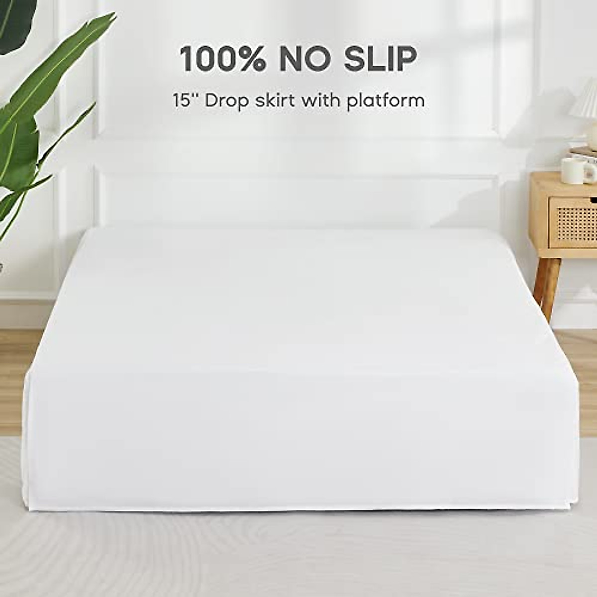 SONIVE Premium Bed Skirt Solid with Pleated Dust Ruffle 15-Inch Drop Easy to Put in Shrink Free and Fade Resistant (White, Queen)