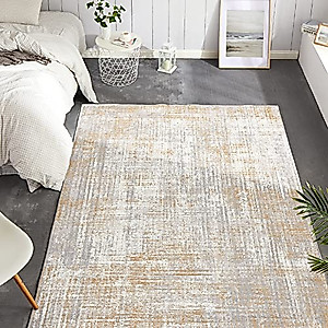jinchan Area Rug 5x7 Abstract Sketch Distressed Taupe Multi Print Non-Slip Washable Rug Bedroom Thin Rug Colorful Overdyed Mat Kitchen Rug Contemporary Carpet Living Room Play Mat