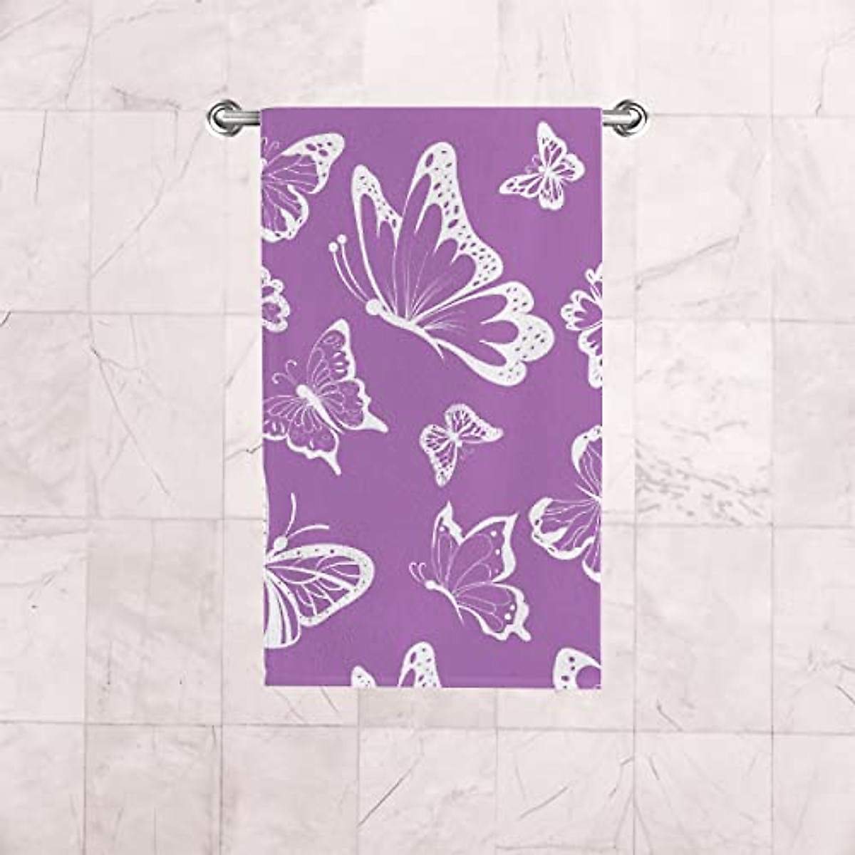 Hand Bath Towels 2 Pack Purple Butterflies Absorbent Face Fingertip Towels for Bathroom Kitchen Gym Spa Soft Hair Drying Cloth Quick Dry, 30 x 15 Inch
