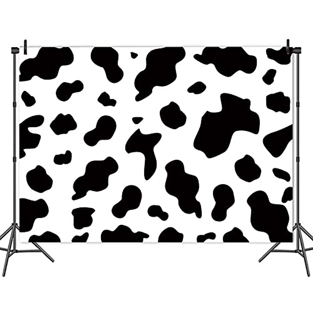 HQM 8x6FT Soft Fabric/Polyester Cow Party Photography Backdrops Black and White Farm Animal Happy Birthday Photo Background Kid's Newborn Baby Shower Banner Props, 8x6ft(240X180CM）