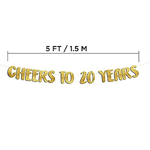 Cheers to 20 Years Gold Glitter Banner - 20th Anniversary and Birthday Party Decorations