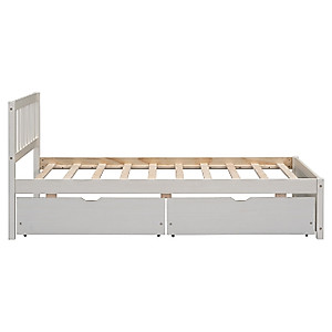 Harper & Bright Designs Twin Bed Frame with Storage Drawers,Wood Twin Beds with Drawers Underneath, Kids Twin Platform Bed with Headboard, No Box Spring Needed,White Washed