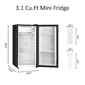 HAILANG 3.1 Cu.Ft Mini Fridge with Freezer, Single Door Mini Refrigerator, 5 Settings Temperature Adjustable, Compact Refrigerator for Apartment,Dorm, Office, Bedroom
