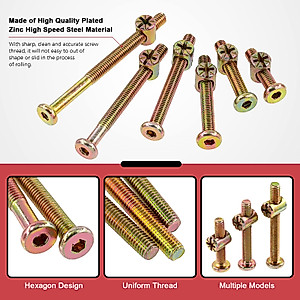Hilitchi 138PCS M6(25-75mm) Zinc Plated Crib Screws Hardware Assortment Kit, Hex Drive Socket Cap Furniture Barrel Screws Bolt Nuts with A Hex Wrench for Furniture Beds Crib
