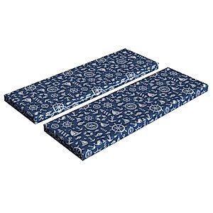 Ambesonne Sailboat Bench Cushion Set of 2, Diagonal Hatched Nautical Elements Ship's Wheel Anchor and Marine Animals, Standard Size Foam Pad and Decorative Cover, 45" x 15" x 2", White Blue