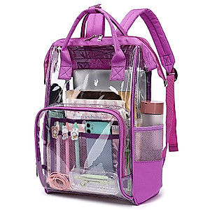 Yusudan Heavy Duty Clear Backpack for Men Women, School Bag Bookbag PVC Plastic Transparent Backpacks for Boys Girls (Purple)