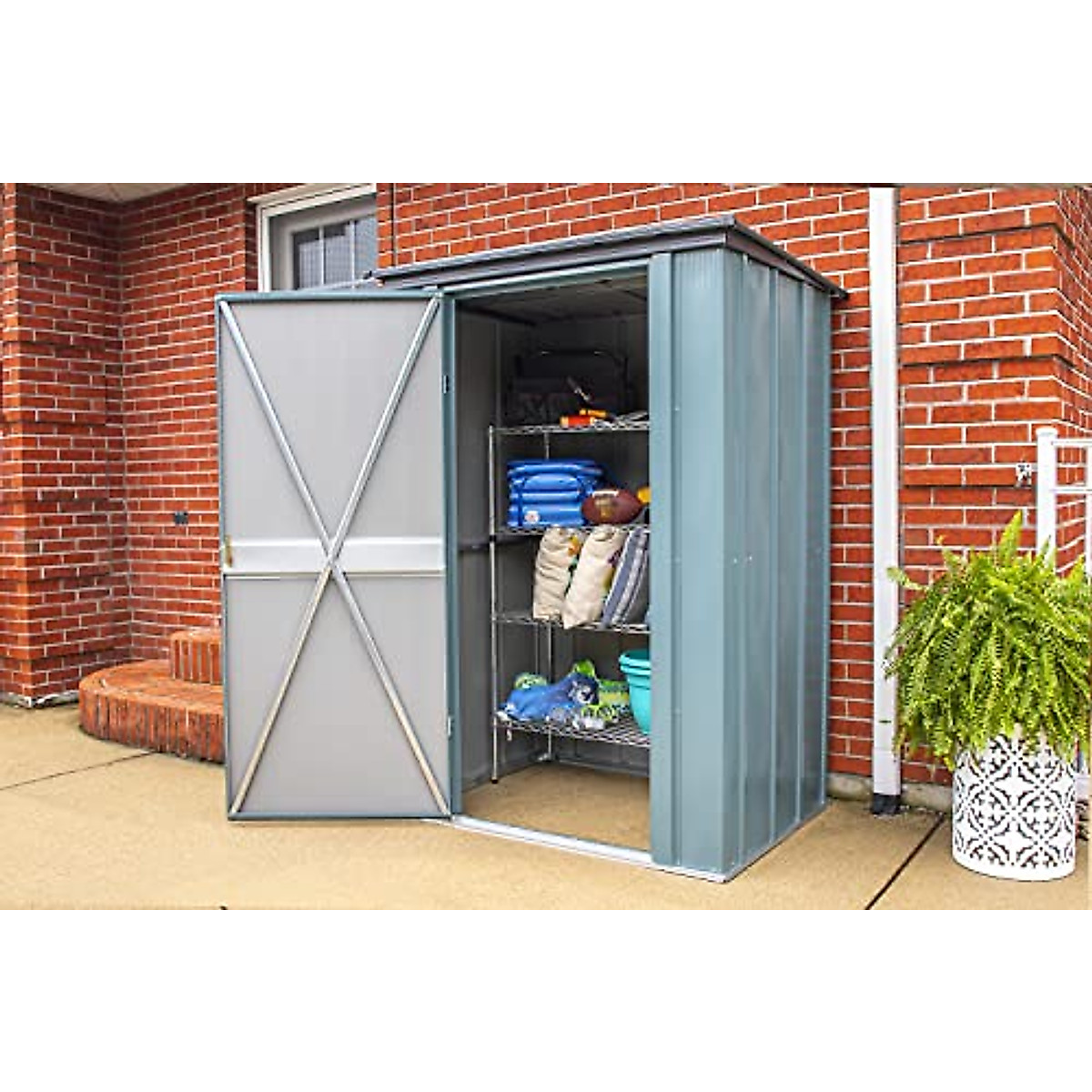 Spacemaker 4' x 3' Compact Outdoor Metal Backyard, Patio, and Garden Storage Shed Kit, Juniper Berry