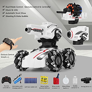 CXJ 3 Head RC Car,Rc Tank Car Shooting Water Bullets Remote Control Car, Kids 4WD Battle Stunt Car, Blow Bubble, Shoot Foam Darts, 360°Rotating, LEDs, Music, Toy Gifts for 6-15 Years Old Boys Girls