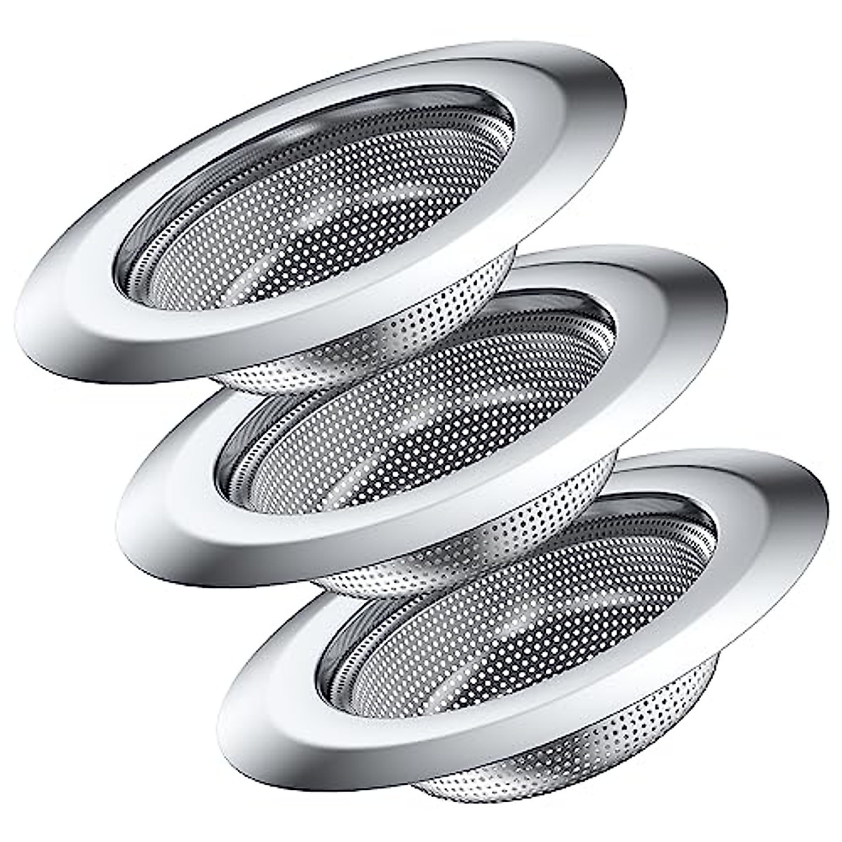 3PCS Kitchen Sink Drain Strainer and Sink Strainer Stopper Kit, Anti Clogging Stainless Steel Sink Disposal Stopper with Large Wide Rim 4.5 inch Diameter for Kitchen Sinks. (3)