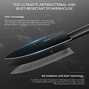 OOU! Kitchen Knife Set with Block, 15 Pieces High Carbon Stainless Steel Knife Block Set, Professional Chef Knife Set with Built-in Sharpener, Ergonomic Handle