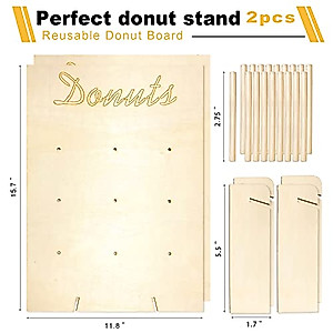 ULENDIS 2 Pack Donut Wall Display Stand Wooden, Reusable Donut Holder Board Fits 18 Doughnuts, Doughnut Food Buffet Display for Wedding Baby Showers Birthday Gathering Party Decorations and More
