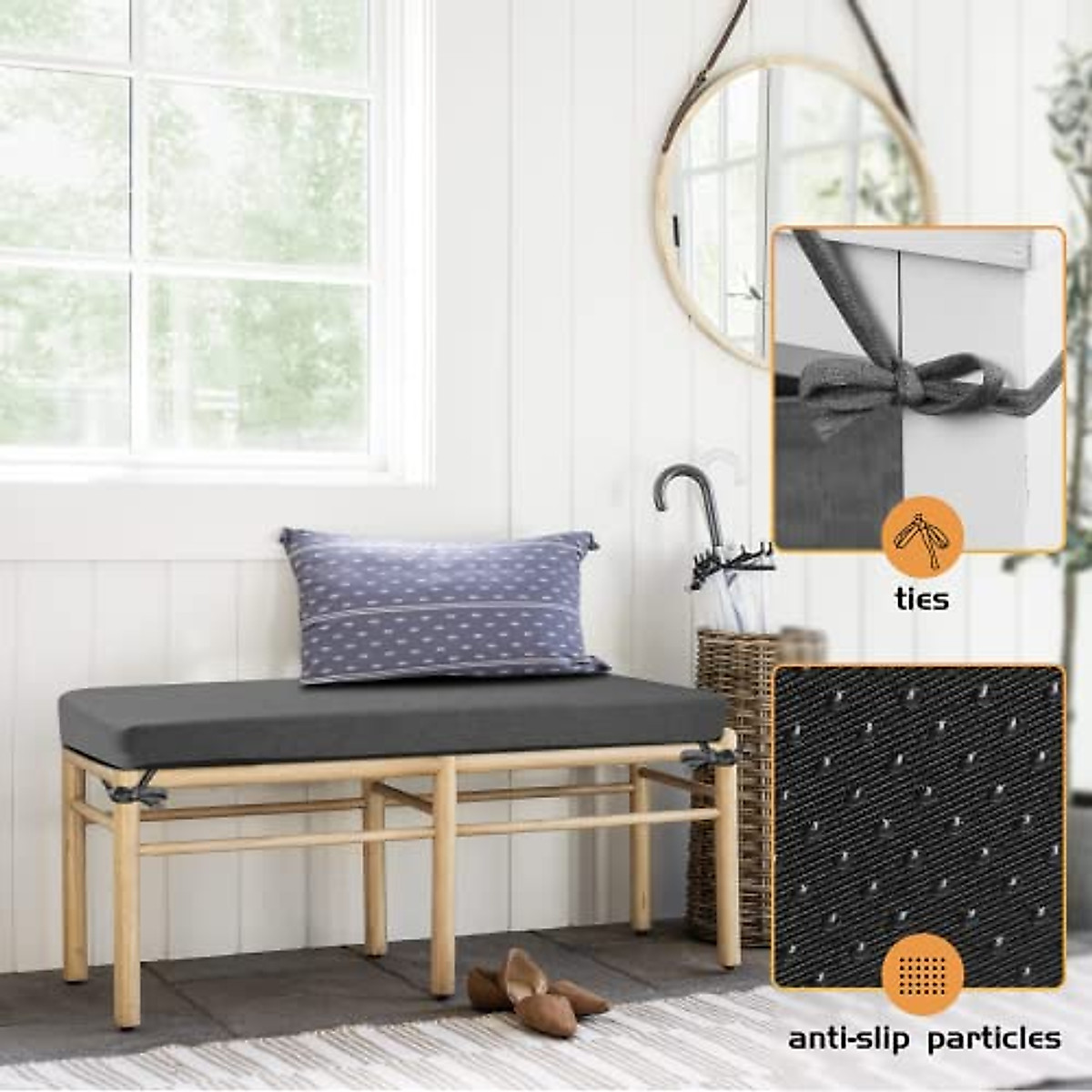 FINDEN Bench Cushion 45 inch, Non-Slip Bench Cushion for Indoor/Outdoor Furniture, Long Seat Cushion for Window Patio Piano Garden Storage, (45x18x3) Brown