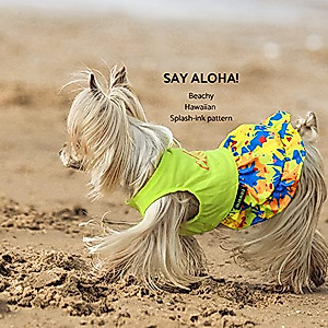 Fitwarm Dog Hawaiian Dress, Summer Dog Clothes for Small Dogs Girl, Pet Beach Luau Outfit, Cat Costume, Neon Yellow, XS
