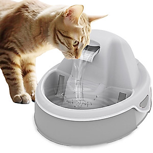 Aqua Flow Premium Pet Water Fountain - Automatic Dispenser Drinking Bowl for Cats and Dogs - Anti-Hair Drainage System - Replaceable Filters - Ideal for Multiple Pets - 52 up to 120 fl oz - Gray