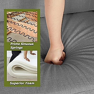 Living Room Sofa Set of 3, Modern Loveseat Couch & Comfy Accent Arm Chair w/Pillows, Metal Legs, Upholstered Love Seats Furniture for Bedroom, Office, Small Space, Apartment Grey 3PCS, (183)