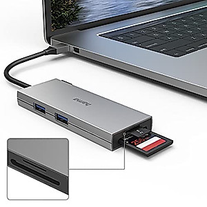 Hama USB C Hub 6 Ports (Multiport Adapter 1x HDMI 4K, 2X USB-A, 1x USB-C for Transfer Data and Charging with PD, 2X Card Reader SD and microSD, USB C Adapter 6-in-1 for Office, Home Office) Aluminium