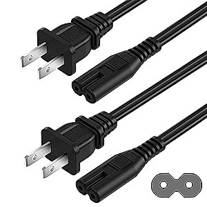 AC Power Cord 6FT(2 Pack), 2 Prong TV Power Cord, Power Supply Cable Replacement for Xbox One S, Xbox One X, Xbox Series X, PS3, PS4, PS5, Compatible for Printer, Monitor, Sound Bar, Game Console