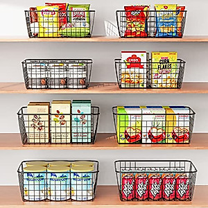 Wire Storage Baskets, iSPECLE 4 Pack Large Metal Wire Baskets Pantry Organization and Storage with Handles, Freezer Organizer Bins for Pantry Kitchen Shelf Laundry Cabinets Garage, Black