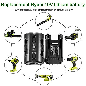 OP4060 40V 6000mAh Lithium Battery Replacement for All Ryobi 40-Volt Power Tools OP4015 OP4026 OP40201 OP40261 OP4030 OP4040 OP40401 OP4050 OP40501 OP4050A OP40601 OP4060A RY40200 RY40403 （2 Pack）