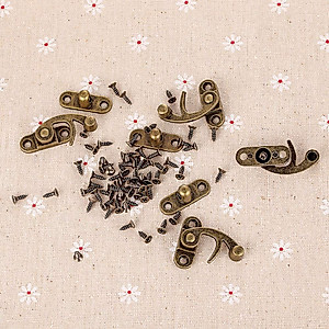 PGMJ 20 Pieces Jewelry Box Hardware Thickened Solid Bronze Tone Antique Right Latch Hook Hasp Horn Lock Wood Jewelry Box Latch Hook Clasp and 80 Replacement Screws (Right Latch Buckle)