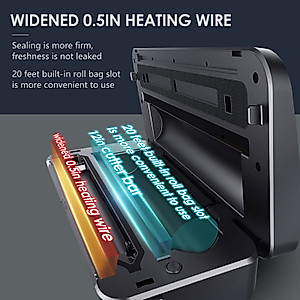 Vacuum Sealer Machine, ETL TESTED & CERTIFIED 95KPA Digital Display Food Sealer with Built-in Cutter and Bag Storage(Up to 20 Feet Length), With 2 Bag Rolls 11”x16’ &8”x16’, Both Auto&Manual Options