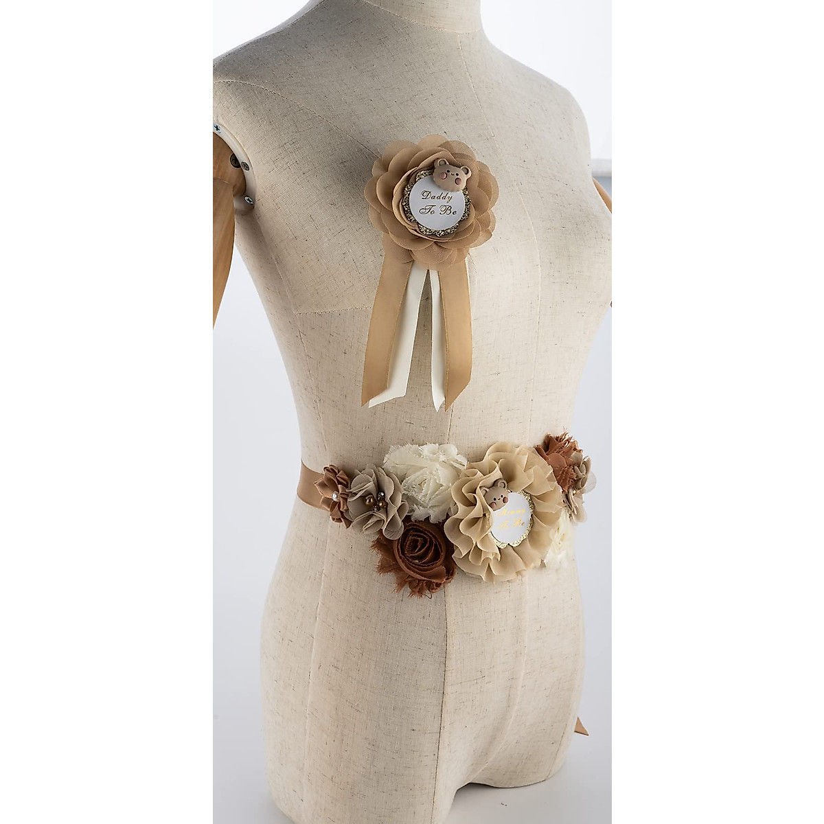 QuaComent Mommy to Be Sash, Maternity Sash Baby Shower Decorations 3PCS Teddy Baby Shower Decorations for Girl - Mom to be sash Shower for Boy, Baby Shower Decorations Favors Brown Photo Props Gift