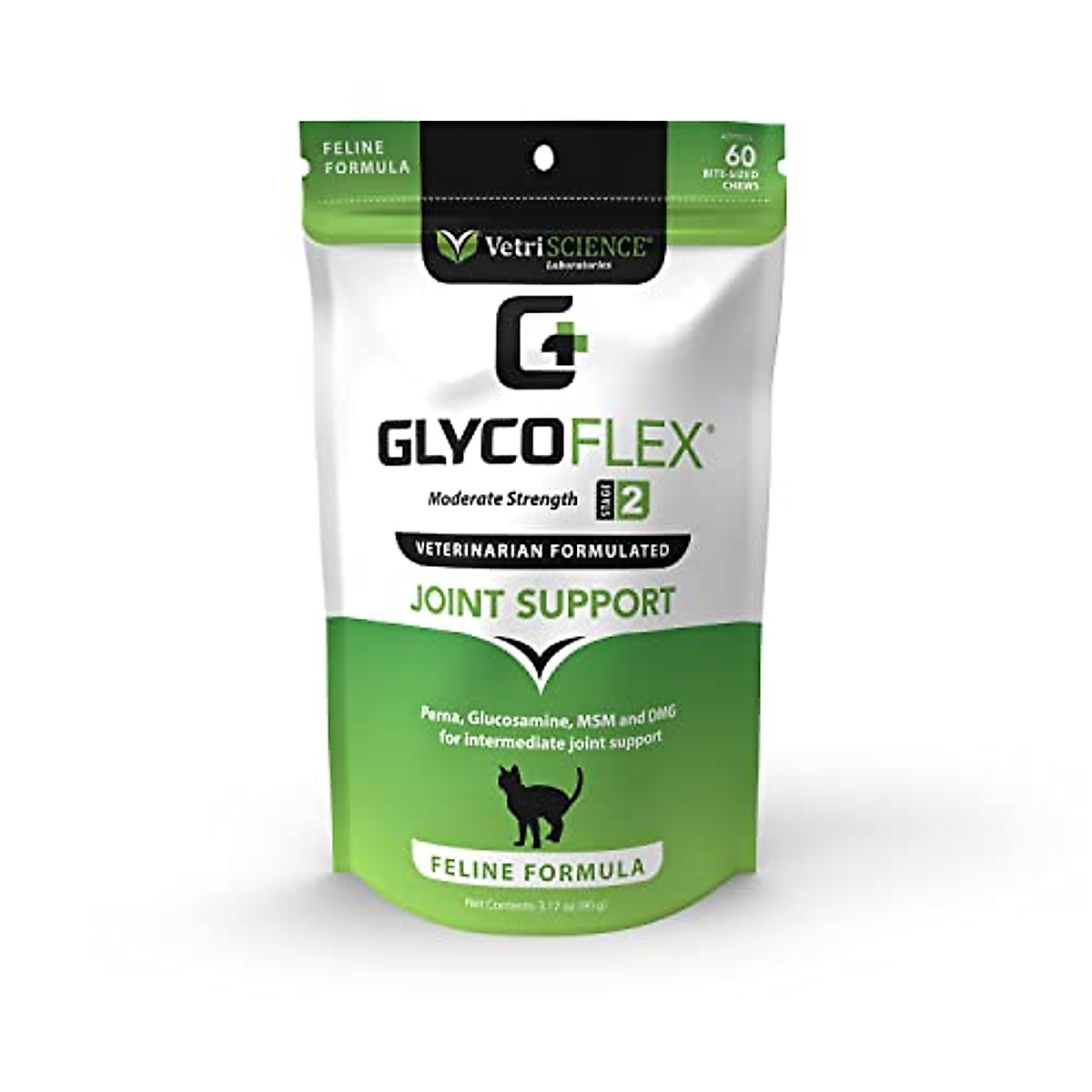 Vetriscience Glycoflex 2 Hip and Joint Supplement with Glucosamine for Cats, 60 Chews - Vet Formulated with MSM, DMG and Perna