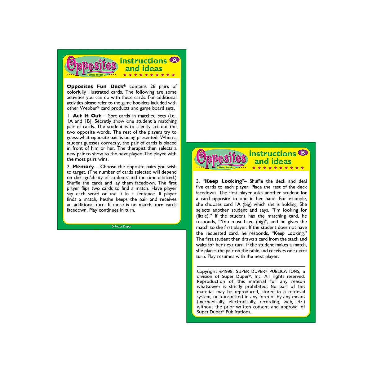 Super Duper Publications | Opposites Fun Deck Flash Cards | Educational Learning Resource for Children